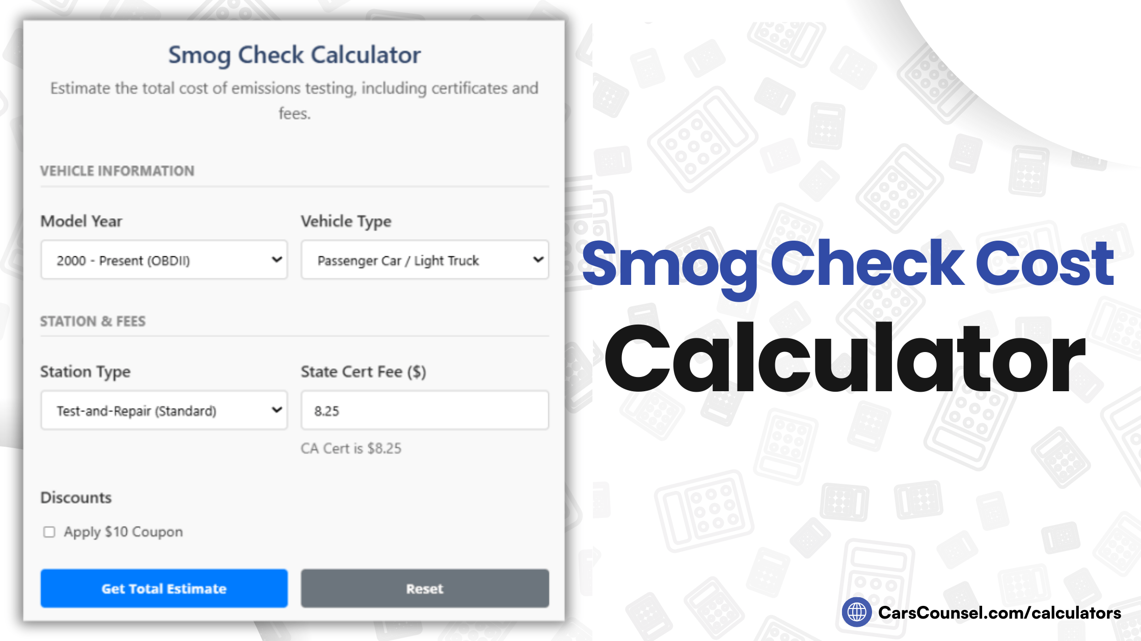 Smog Check Cost Calculator – CarsCounsel
